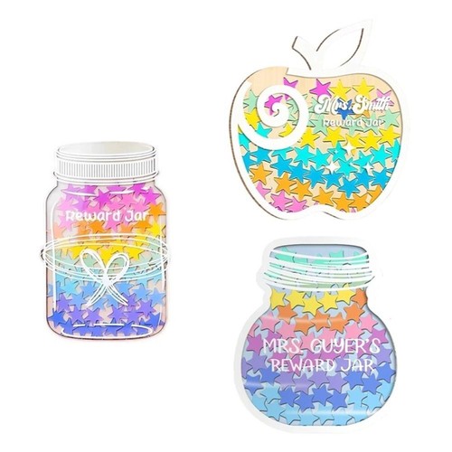 Heart Kids Star Reward Jars Wooden Classroom Reward Jar With Tokens ...