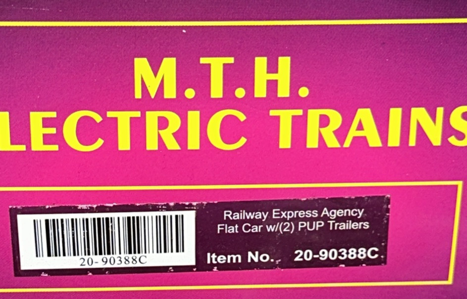 MTH Premier 20-90388 Railway Express Agency FlatCar w/ 2 PUP Trailers O ...