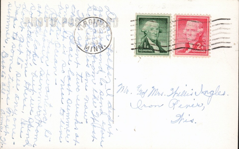 JEFFERSON 2 CENT POSTAGE STAMP RED, WASHINGTON 1 CENT STAMP GREEN -USED ...