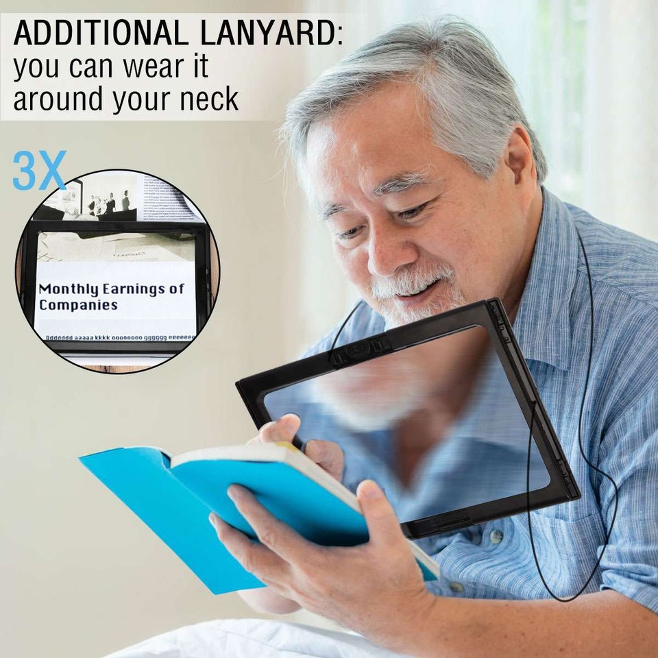 Large Full-Page Reading Magnifier with LED Lighted 3X Hands-Free ...