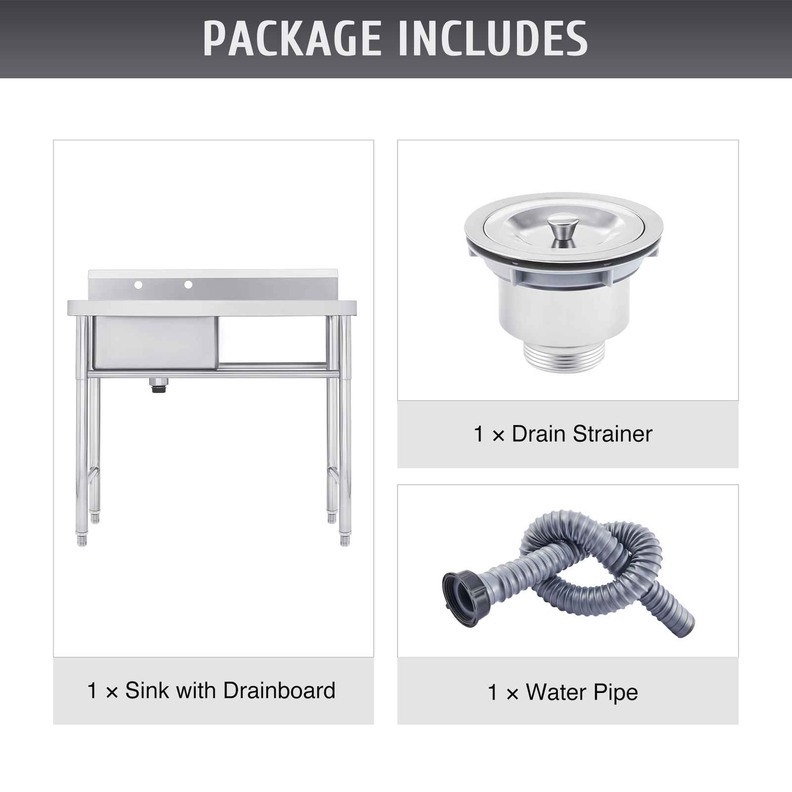 WILPREP Commercial Utility Prep Sink w Stainless Steel Work Table Drain ...