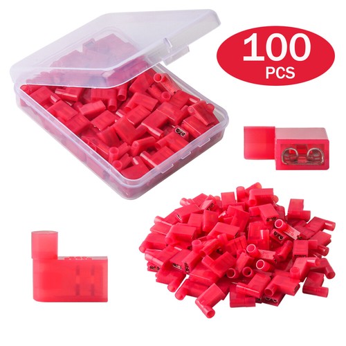 100Pcs Red Nylon Female Flag Terminals Right Angle Spade Connector AWG ...