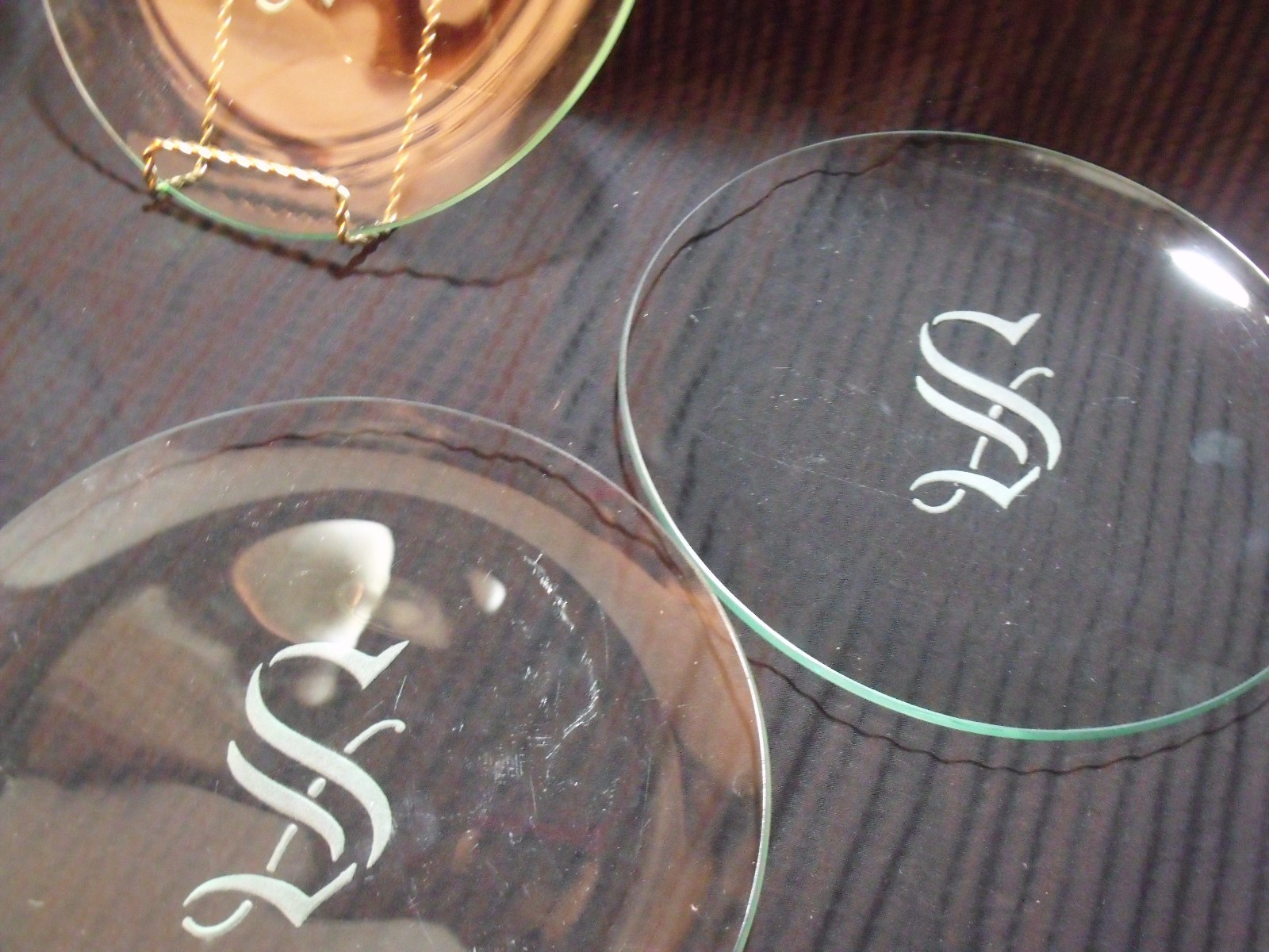 SET OF (7) 8" PALE GREEN GLASS GOTHIC 'S' MONOGRAMMED PLATES | eBay