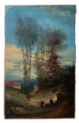 CAMILLE COROT STYLE ITALIAN LANDSCAPE WOMEN SUNSET OIL PAINTING 19TH ...