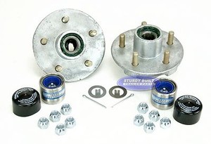 (2) Galvanized Trailer Hub Kits 3500lb 5 Lug Greased Bearings w ...