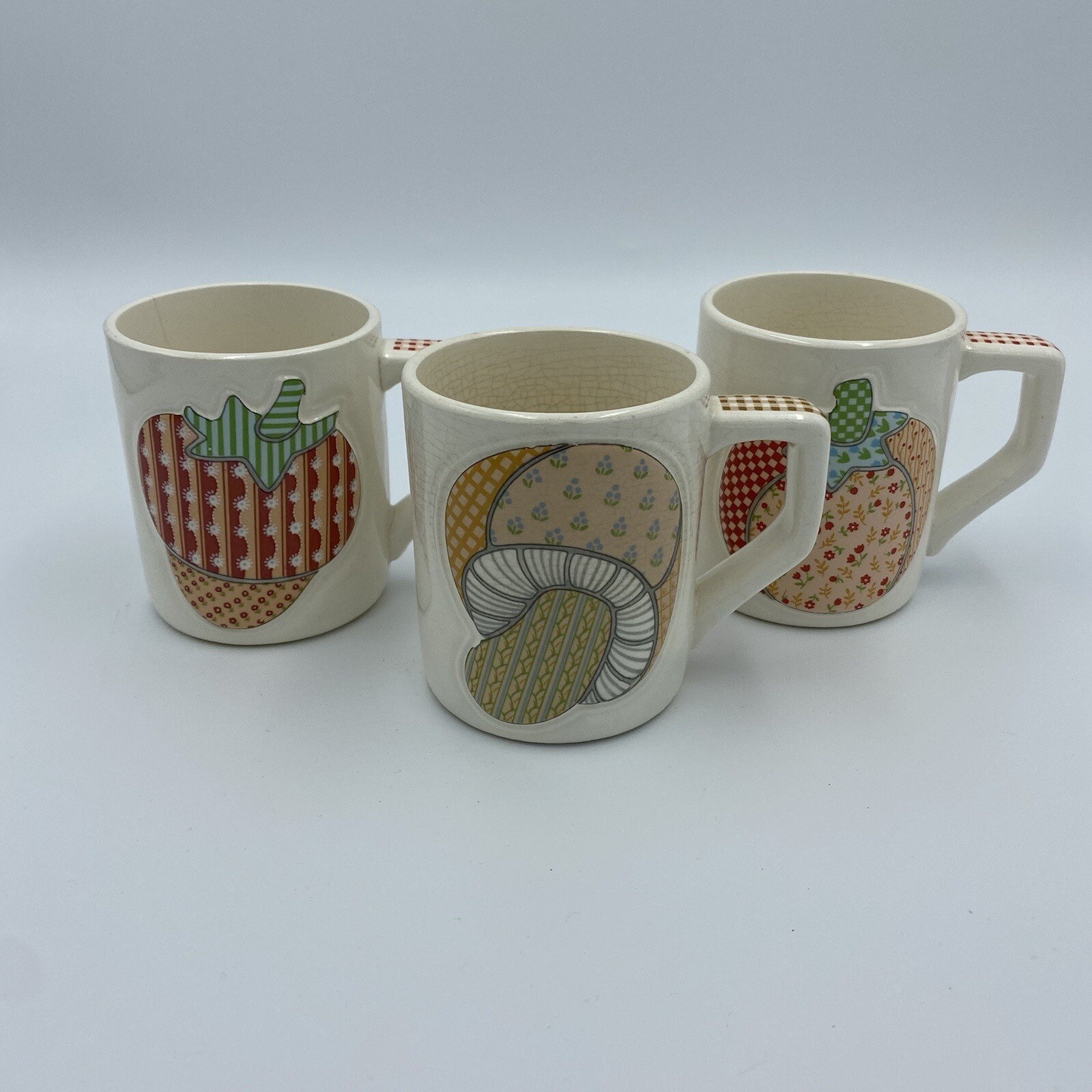 Vintage Quilted Garden Patch Mug Set Enesco 1982 Homespun Mushroom ...