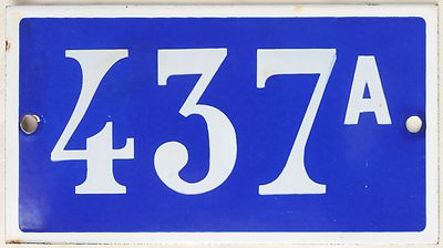 Old blue French house number 437 A door gate plate wall plaque enamel ...