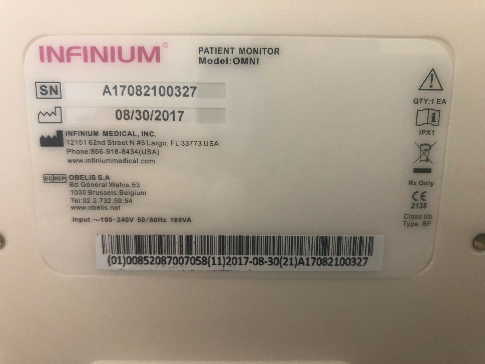 Omni Infinium Patient Monitor Model OMNI Includes Accessories Made in 8 ...