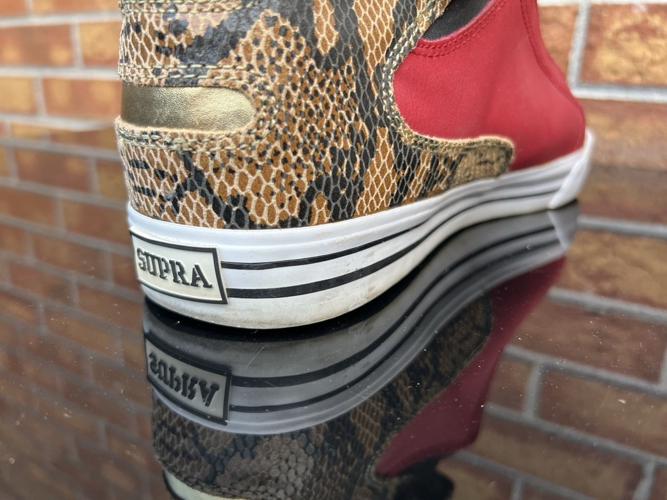 RARE Supra Society II Red & Gold Snakeskin Shoes High Top Sneakers Men ...