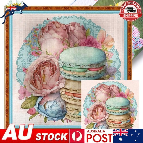 Full Embroidery Cotton Thread 11CT Printed Macaroons Flowers Cross ...