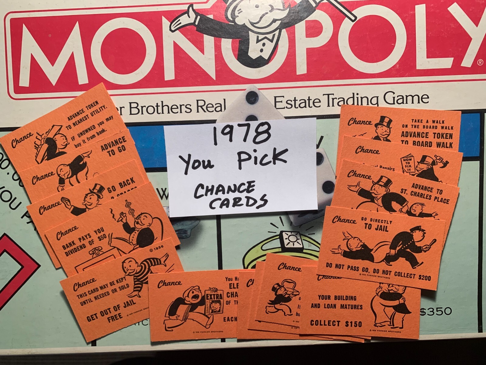 Monopoly 1978 CHANCE CARDS You Pick GAME REPLACEMENT PIECES Parker ...