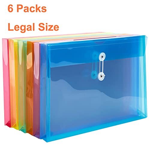 6Pcs Plastic Legal Size Envelopes File Folders w/ Button & String Tie ...