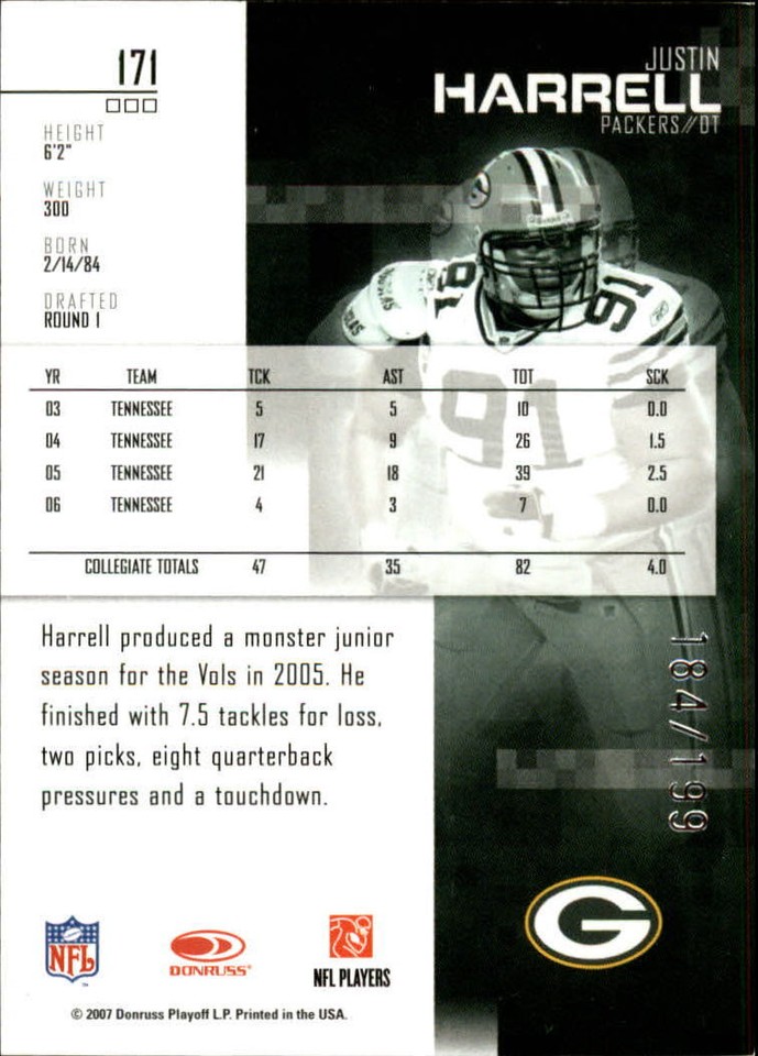 2007 Rookies and Stars Longevity Silver Parallel Card #171 Justin ...