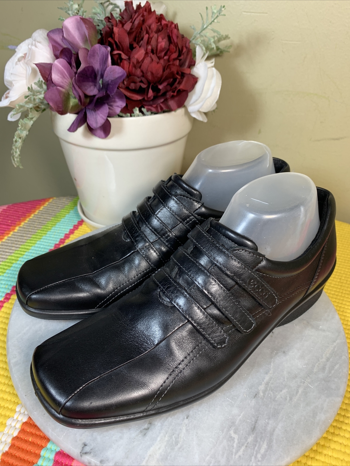 Ecco Light Black Leather Triple Strap Shock Point Com… - Gem