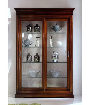 MOBILI 2G - VETRINA 2 PORTE SCORREVOLI IN LEGNO TINTA NOCE L.145 x P.50 ...