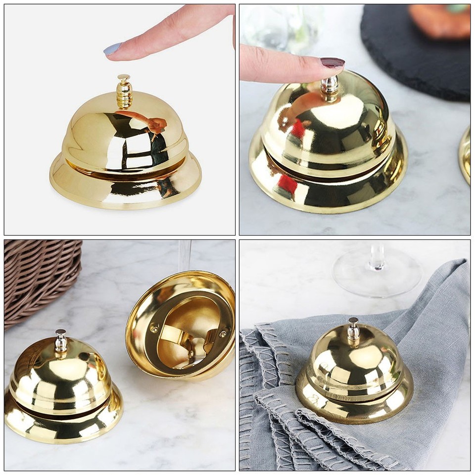 8 Pcs Reception Desk Bell Hand Pressing Bell Restaurant Service (Golden ...
