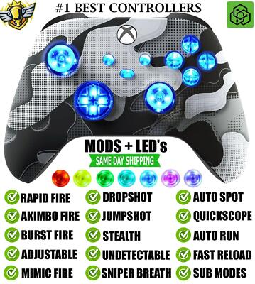 MODS + LEDs White Camo Lights Rapid Fire Modded Controller for Xbox ...