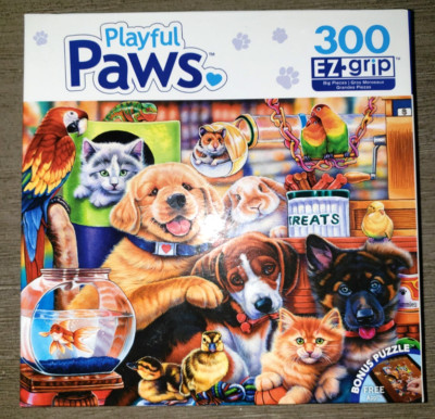300 PC JIGSAW PUZZLE PLAYFUL PAWS EZ GRIP PIECES CAT ANIMALS FISH DUCKS ...