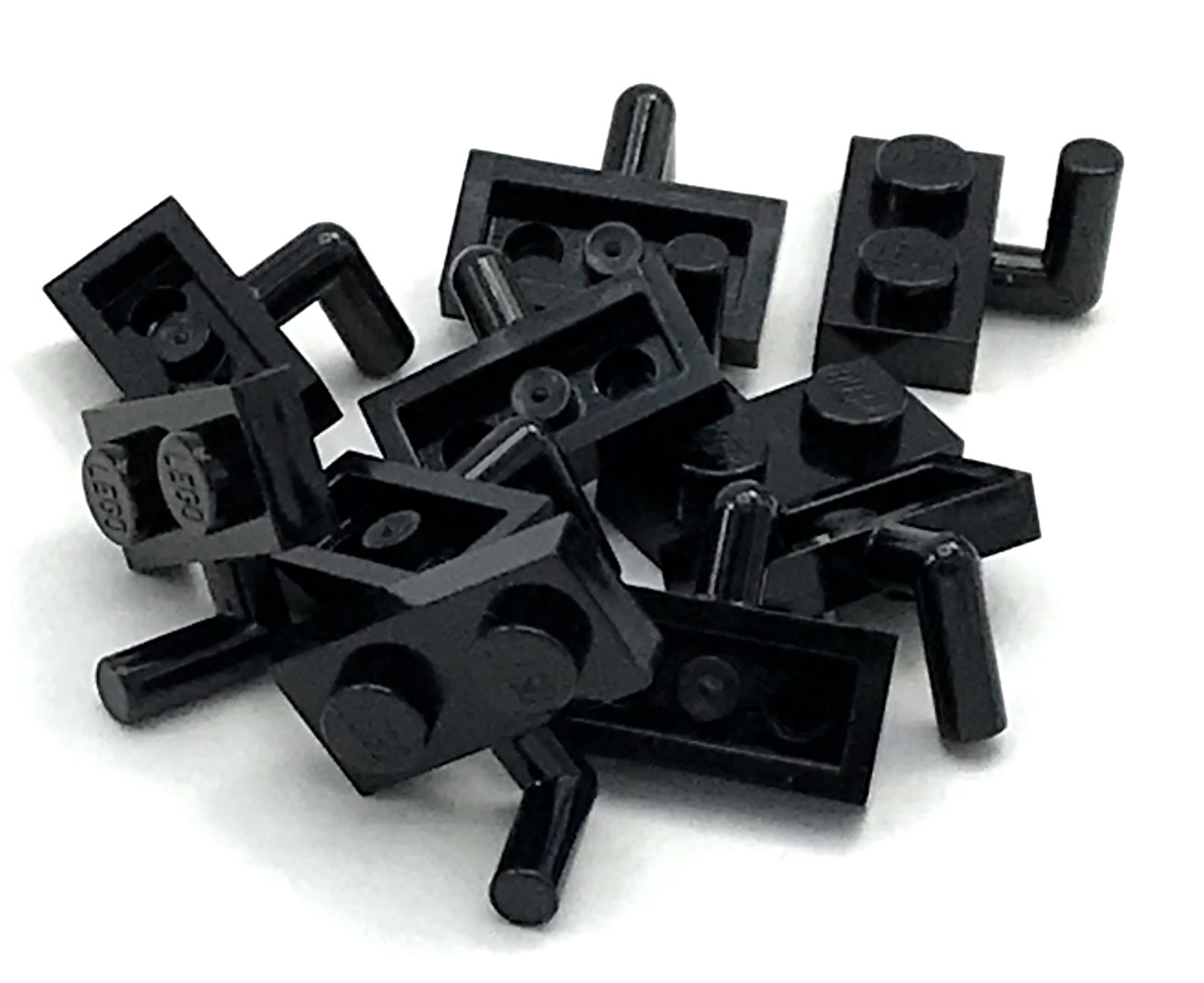Lego 10 New Black Plates Modified 1 x 2 Arm Up Horizontal Arm Length ...