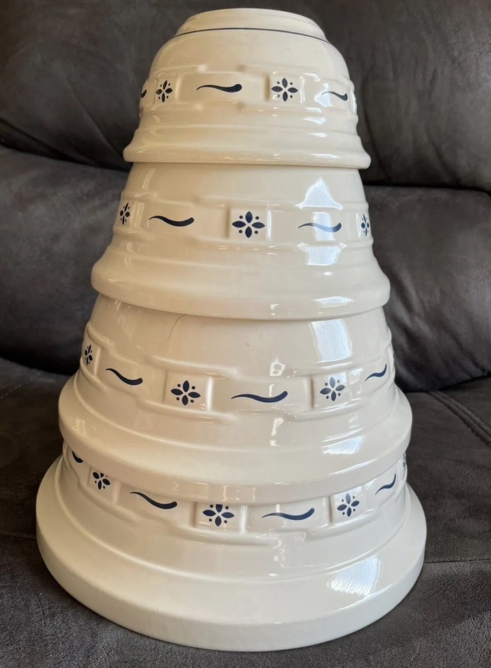 Longaberger Pottery Woven Traditions Blue (4) Nesting Mixing Bowls ...