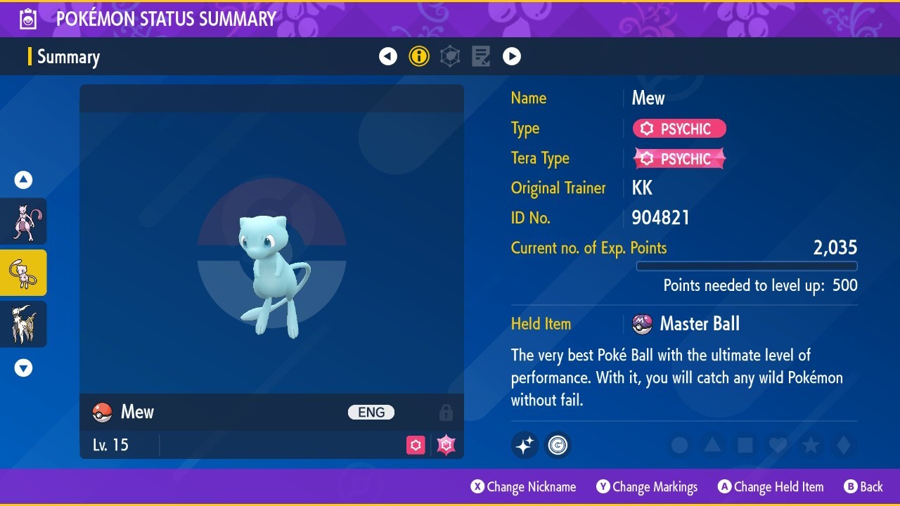 Shiny Mew Lv. 15 6IV Generation I Legendary Pokemon From Home Scarlet ...