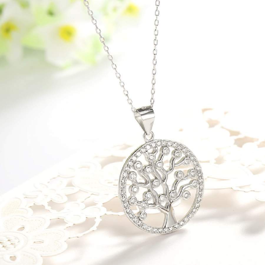 925 Sterling Silver CZ Tree of Life Pendant 18" Sterling Silver chain w ...