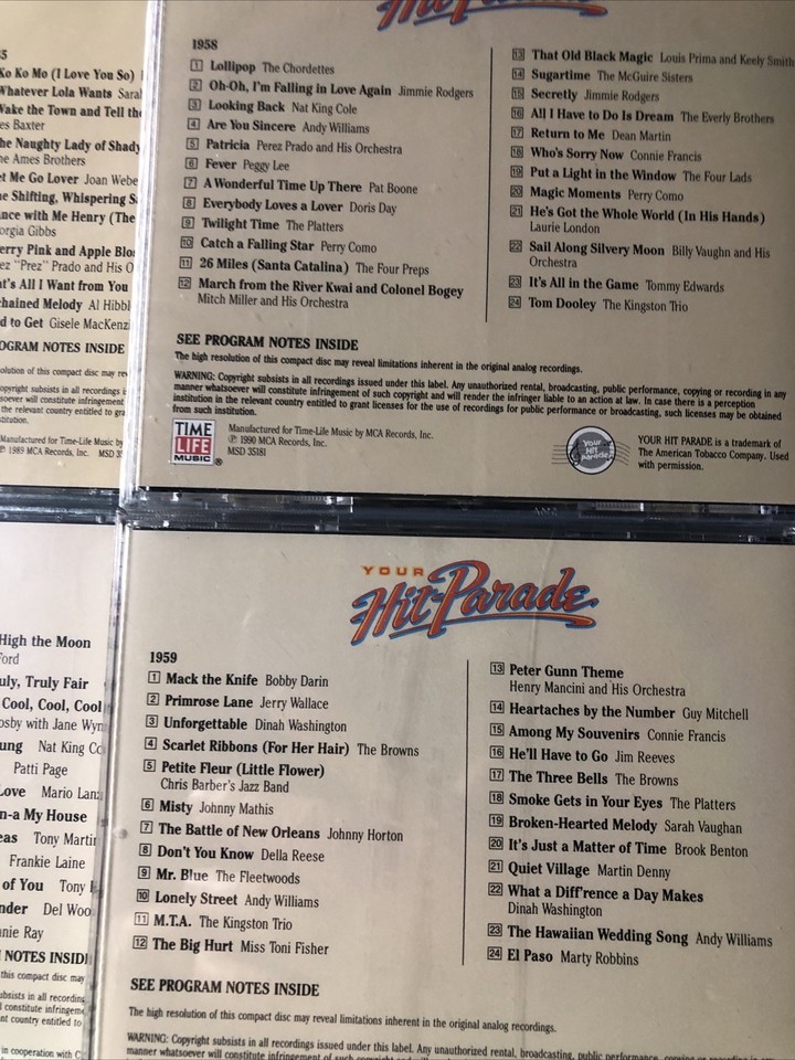 NEW SEALED Time Life Hit Parade CDs 1950-1959 10 CDs | eBay