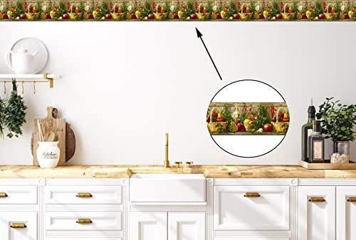 Wallpaper Border Garden Pattern Fruits Herbs Baskets for Kitchen Dining ...