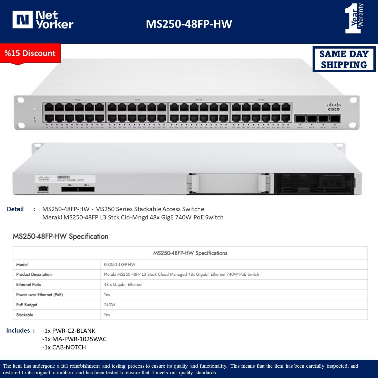 Cisco Meraki MS250-48FP-HW Gigabit Ethernet PoE *UNCLAIMED* - Same Day ...