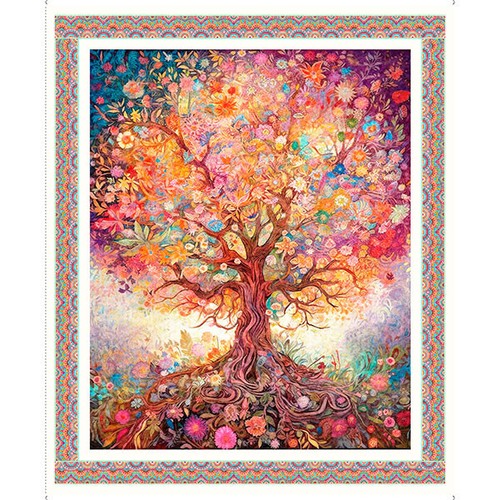SPRING BLING TREE OF LIFE FABRIC PANEL BY QUILTING TREASURES FLORAL 36 ...