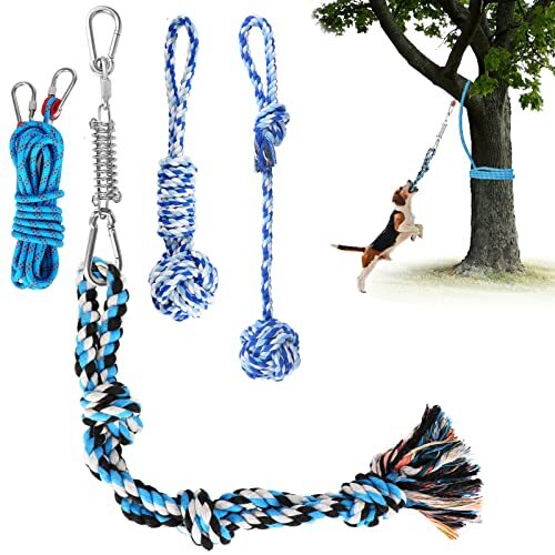 Spring Pole Dog Rope Toys,Hanging Dog Tree Tug Toy with 18ft Rope,Tug ...