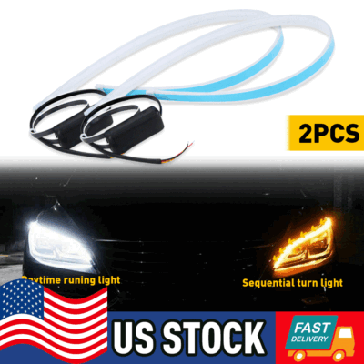 2X 60cm LED DRL Light Daytime Running Car Turn Signal Sequential Strip ...