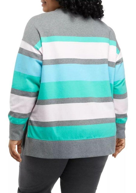 CABANA by Crown & Ivy Large Multicolor Stripe Sweeper Top Crew Neck ...