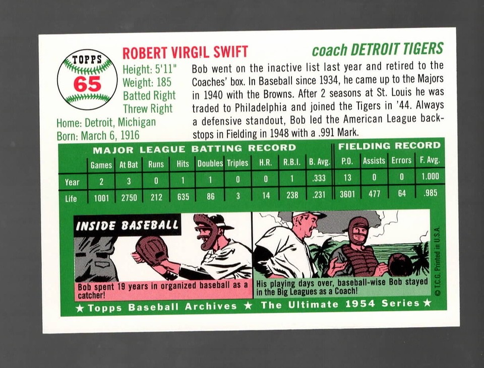 1994 Topps Archives 1954 #65 Bob Swift NM/Mint | eBay