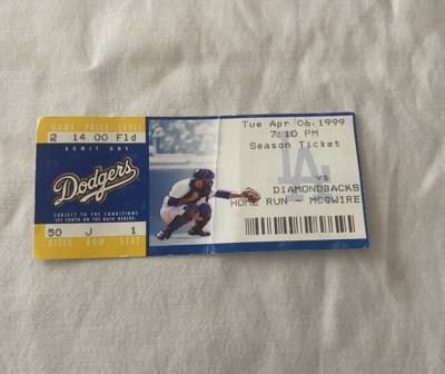 April 6 1999 Used LA Dodgers VS D Backs Game Season Ticket Stub Vintage ...