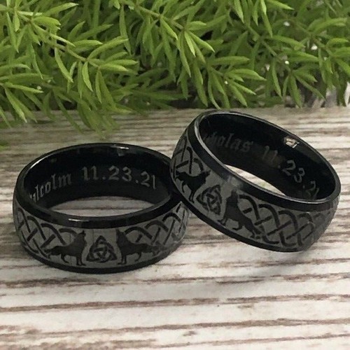 His and Hers TUNGSTEN Rings, Personalized Engrave Celtic Wolf Ring ...