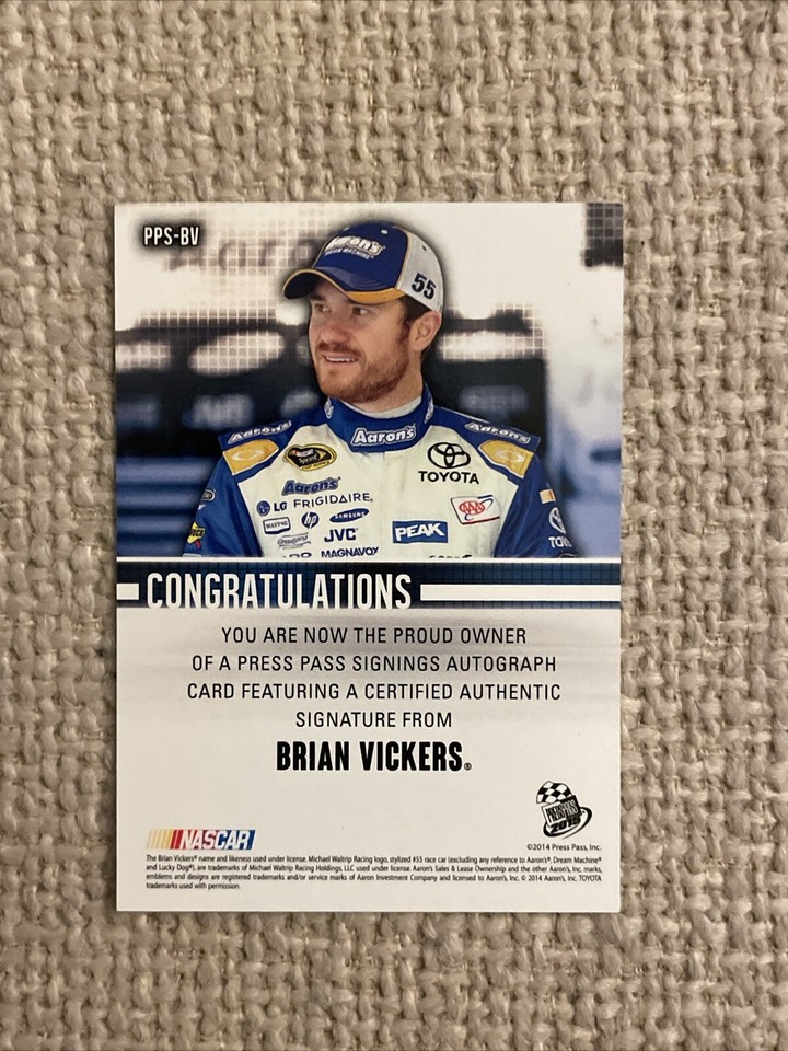 2014 Press Pass Autographs Brian Vickers Auto Mint Condition | eBay