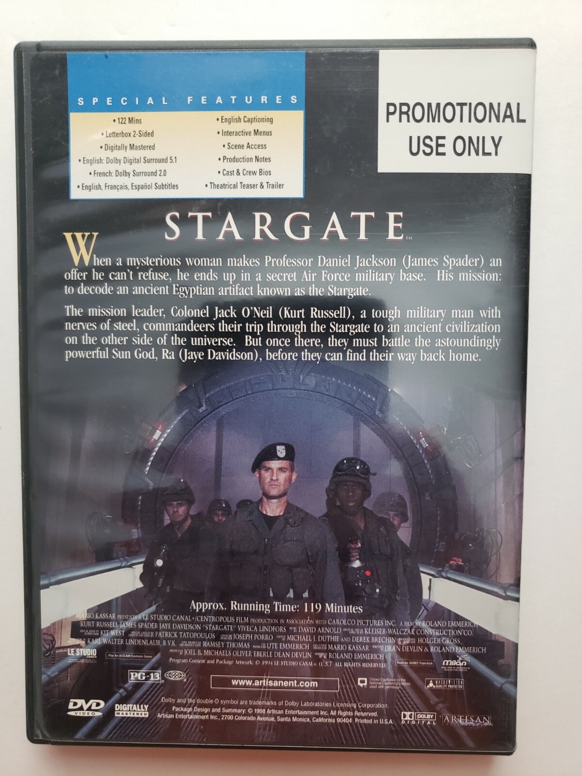 Stargate (DVD, 1997) labeled as "Promotional Use Only" Kurt Russell ...