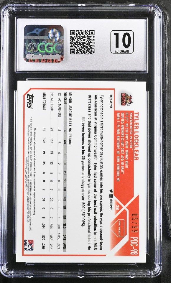 2023 Pro Debut Tyler Locklear #PDC-98 CGC 8.5 | eBay