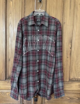Karoshi Shirt Flannel Plaid Black Gray & Burgundy Men’s Big & Tall XXL ...