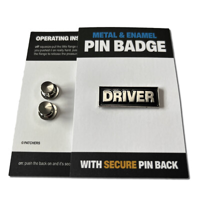 Silver Metal & Black Enamel Driver Pin Badge with Secure Locking Back ...