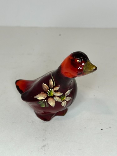 Fenton RUBY RED Glass Duck Goose Figurine Hand Painted signed GLOWS | eBay
