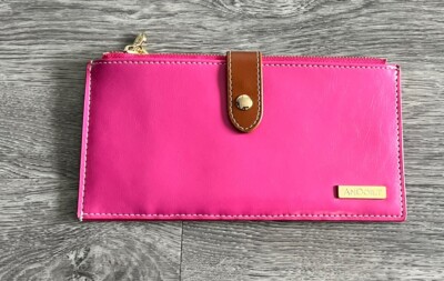 ANDOILT Womens Genuine Leather Cowhide Pink Wallet RFID Blocking Bifold ...