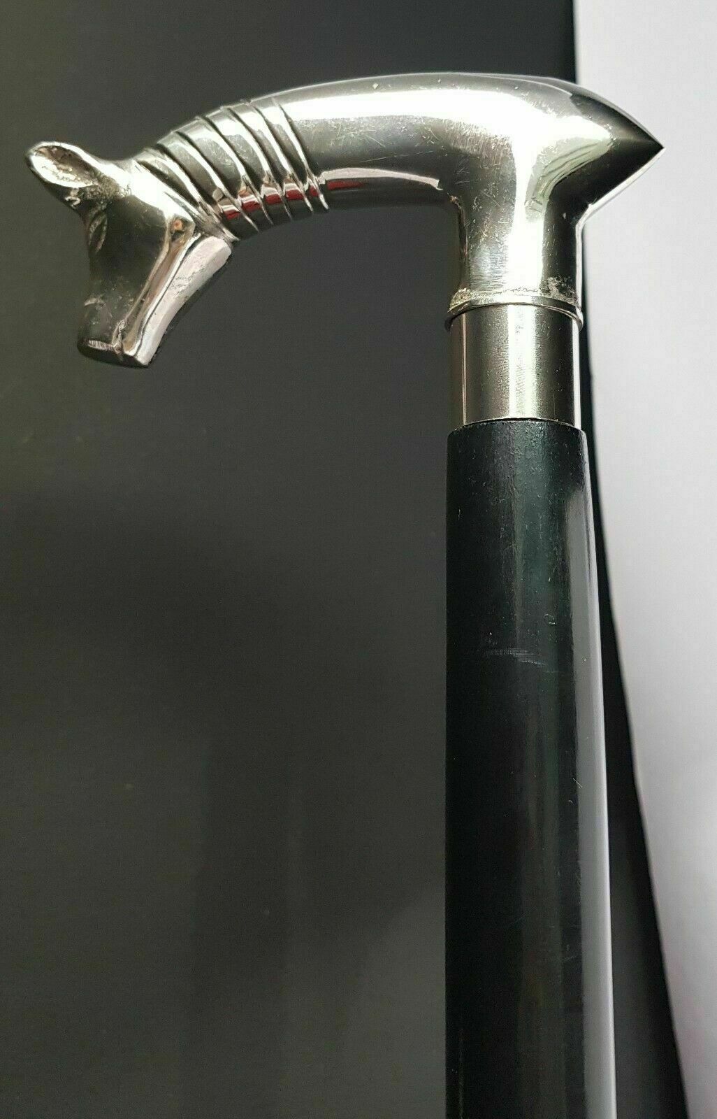 Vintage Silver Brass Pig Head Handle Antique Walking Stick Wooden ...