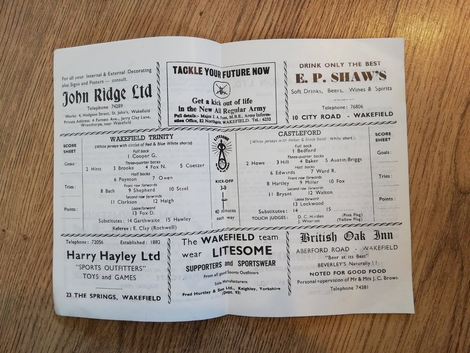Wakefield Trinity v Castleford Aug 1967 Rugby League Programme | eBay