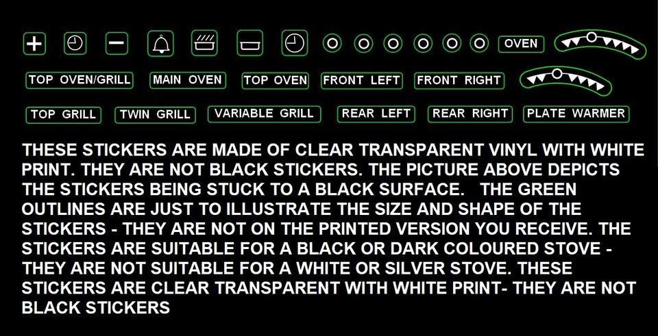 OVEN & STOVE LETTERING STOVE STICKERS WITH VERY SMALL SYMBOLS | eBay UK