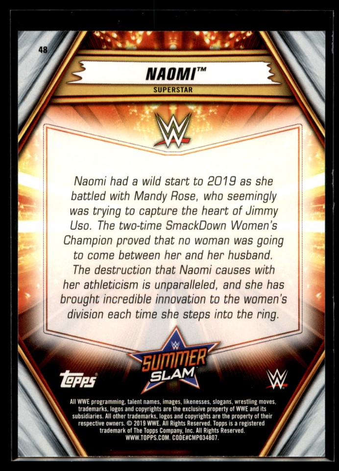 2019 Topps WWE SummerSlam Wrestling BRONZE #48 Naomi - SmackDown | eBay