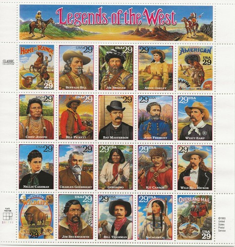 1994 29 cent Legends of the West full Sheet of 20, Scott #2869, Mint NH ...