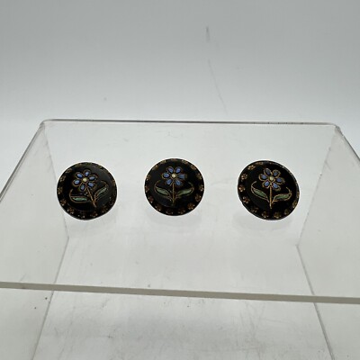 Antique Blue, Green, and White Flowers On Black Enamel Buttons Lot Of ...
