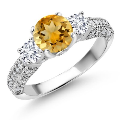 925 Sterling Silver Citrine White Lab Grown Diamond and White ...